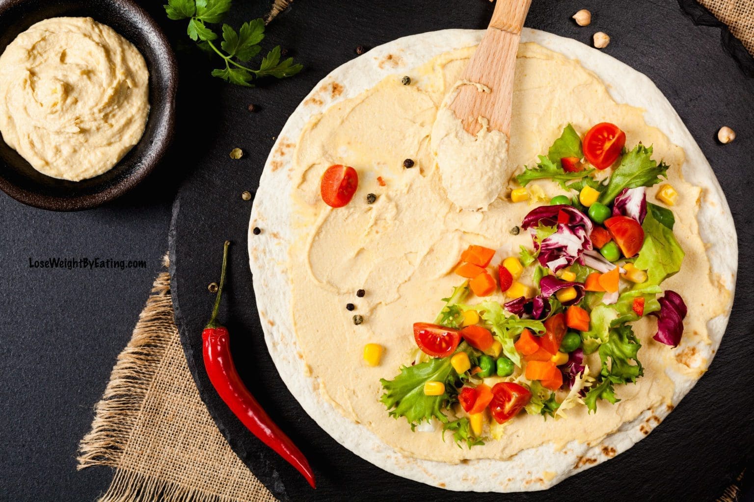 Low Calorie Hummus Vegan Wrap - Lose Weight By Eating