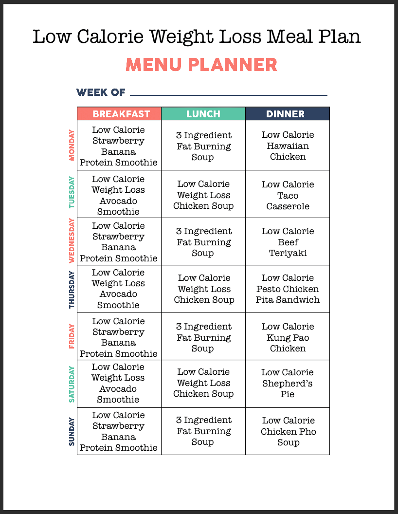 Low Calorie Weight Loss Meal Plans (Updated Weekly)